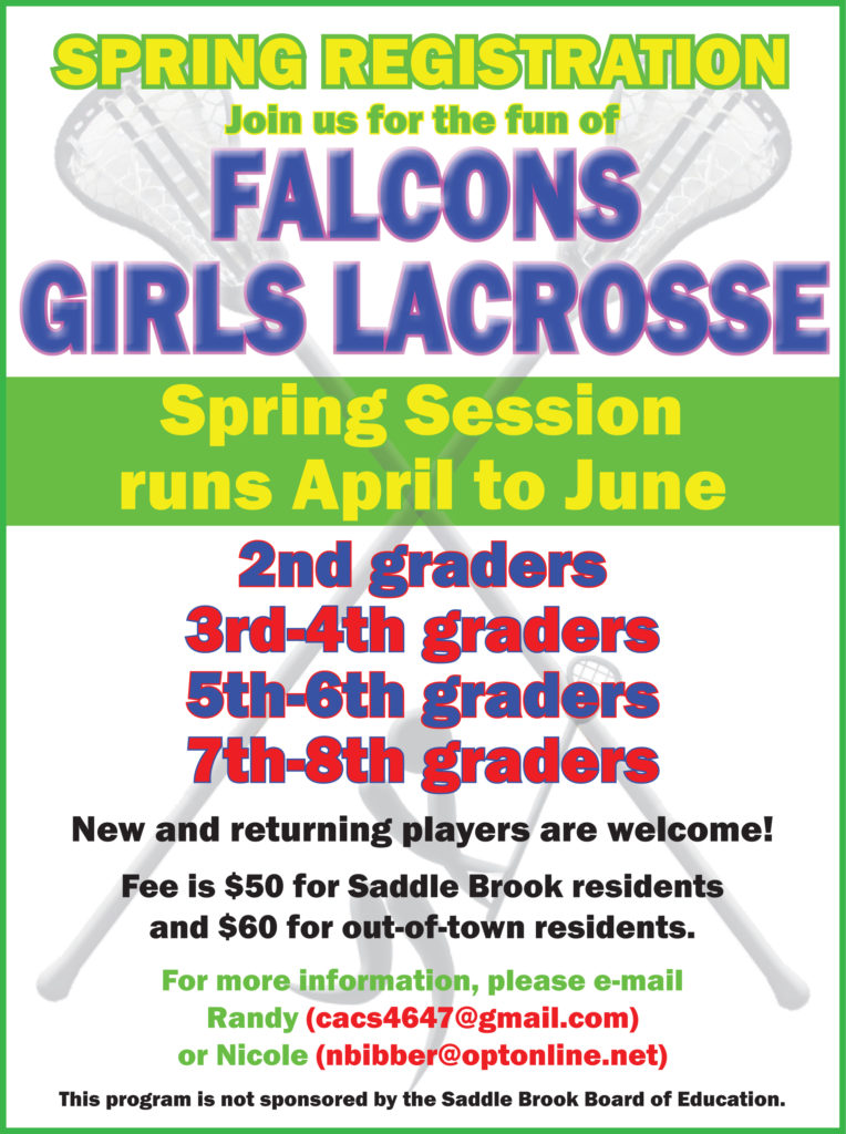 GIRLS LACROSSE SPRING 2019 FLYER - Township of Saddle Brook New Jersey