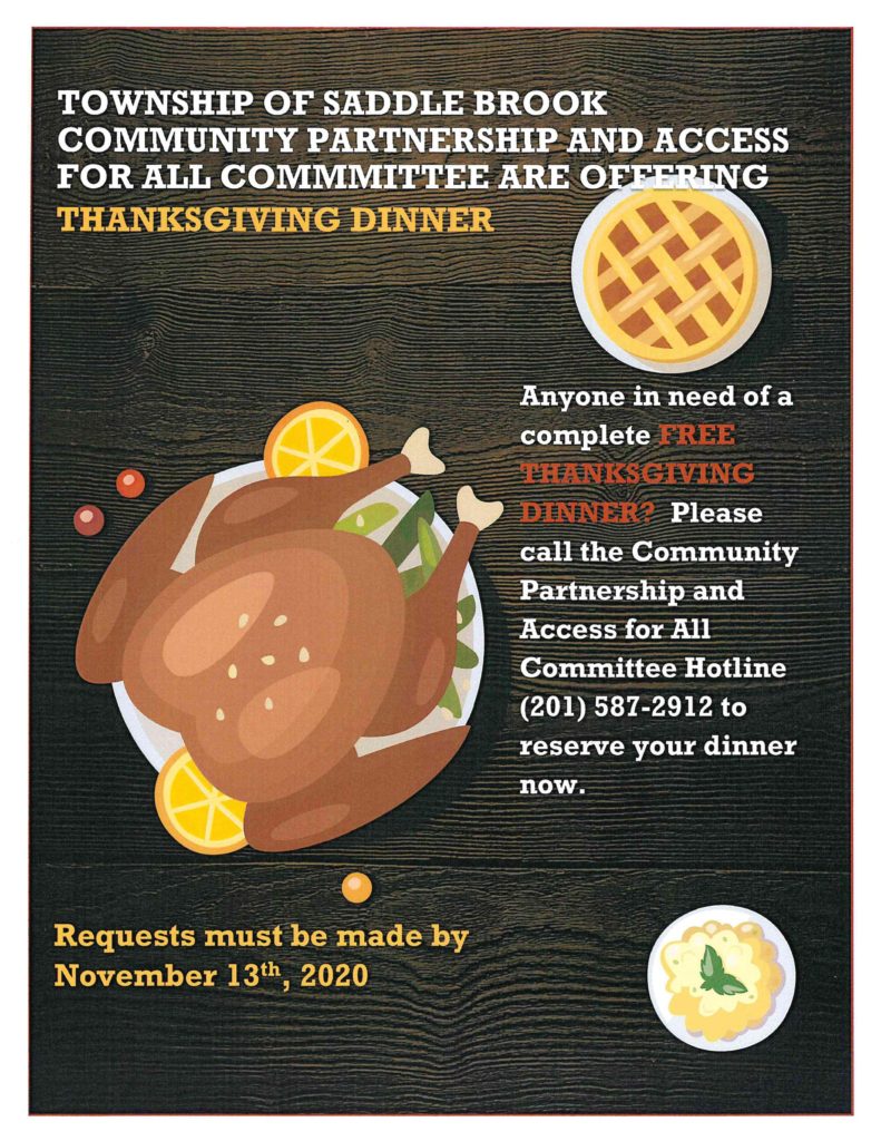 Thanksgiving Dinner Announcement - Township of Saddle Brook New Jersey