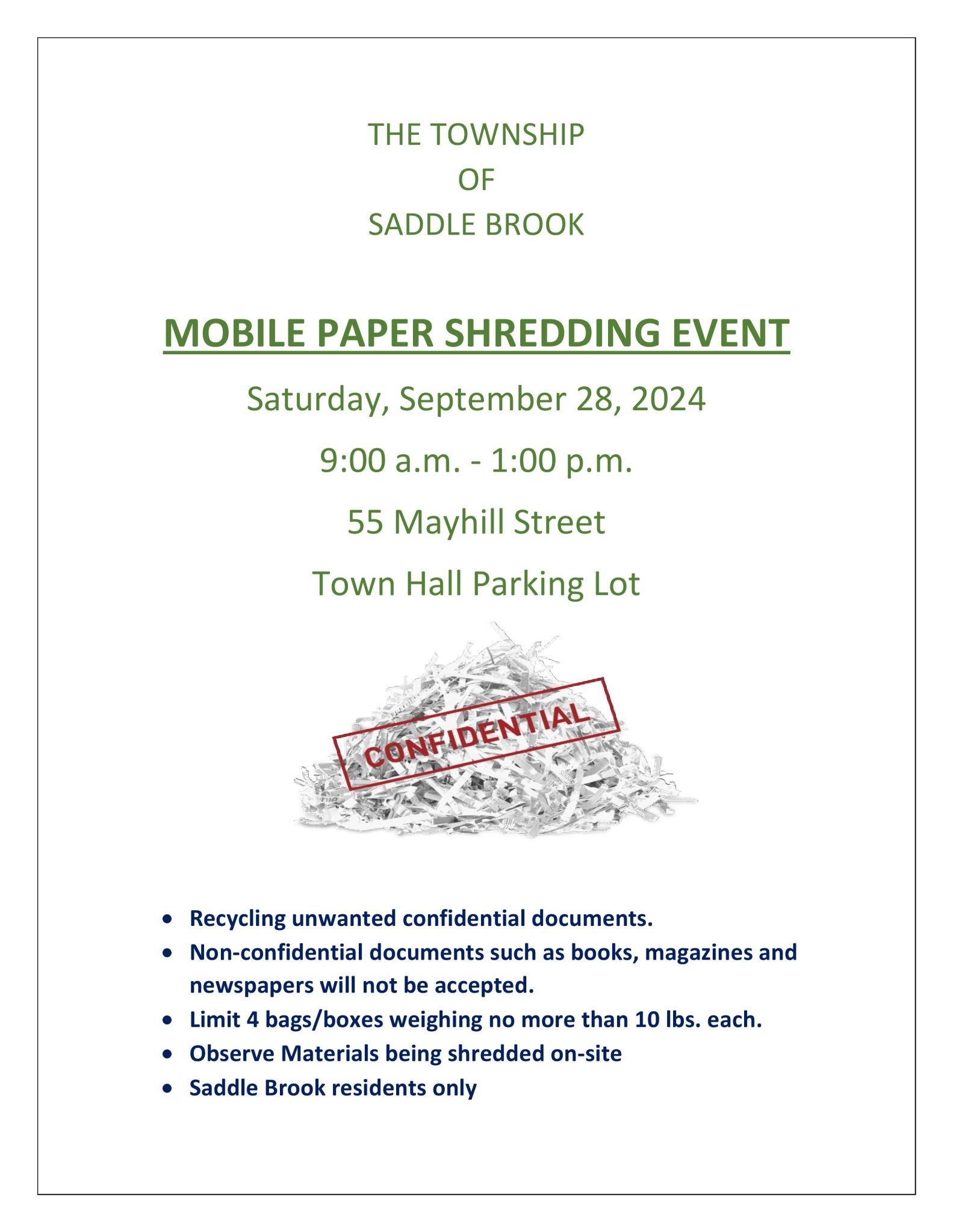 2024 Paper Shredding Event - Township of Saddle Brook New Jersey